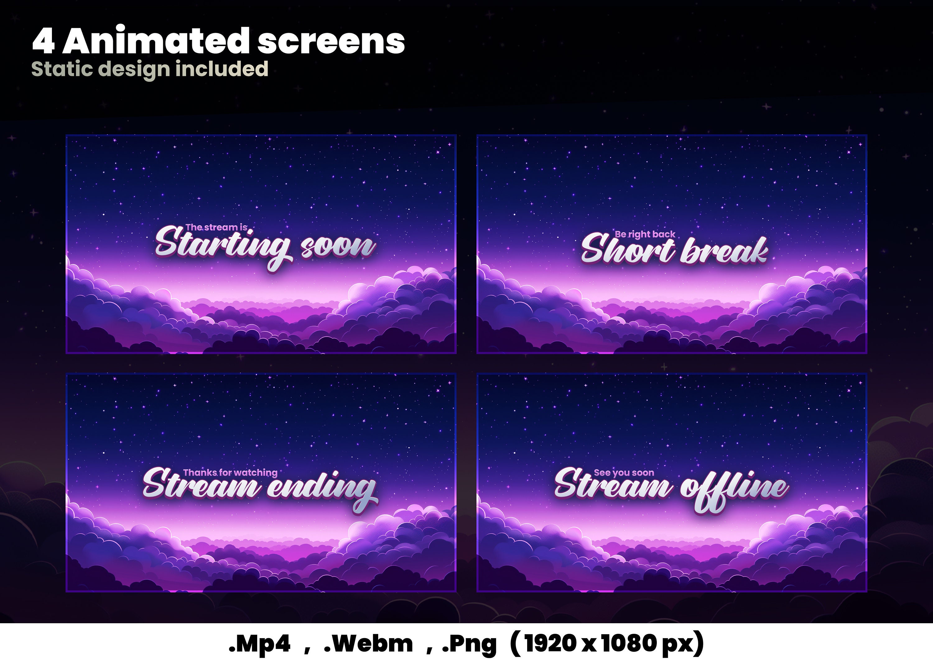 CELESTE TWITCH OVERLAYS Animated Low-fi Stars Stream Package Purple and Blue Twitch and Obs ...