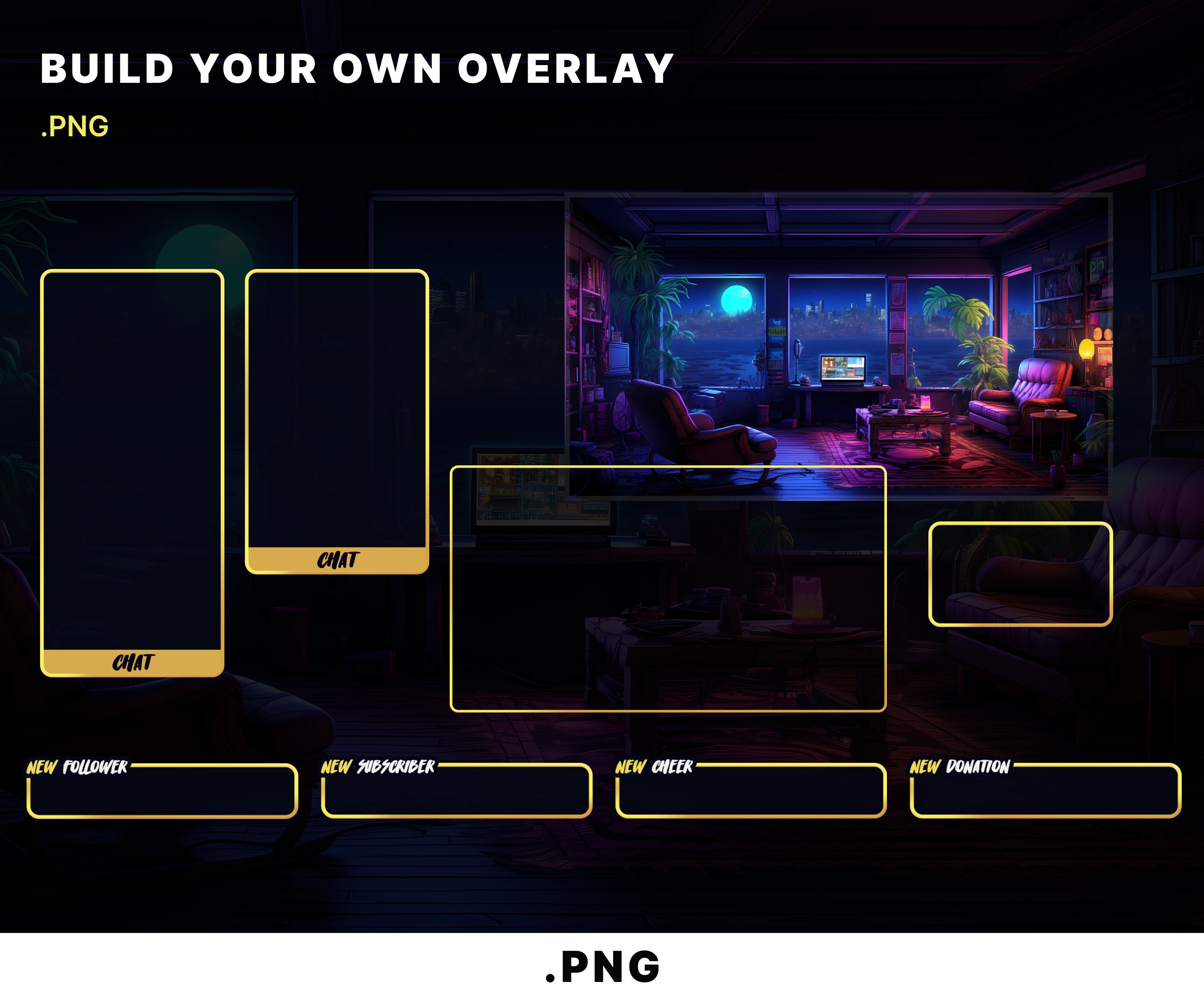 Low-fi Neon Room Stream Overlay Animated Overlay, Screen, Panels ...