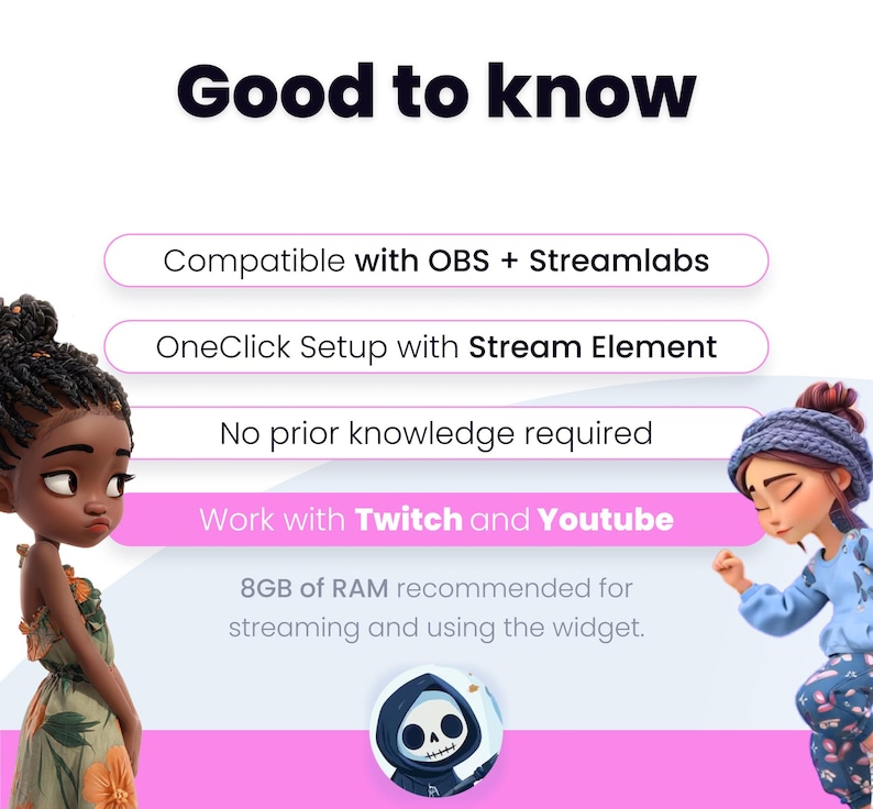 Girls Stream Widget - Twitch and Youtube // Spawn Cute Character on ...
