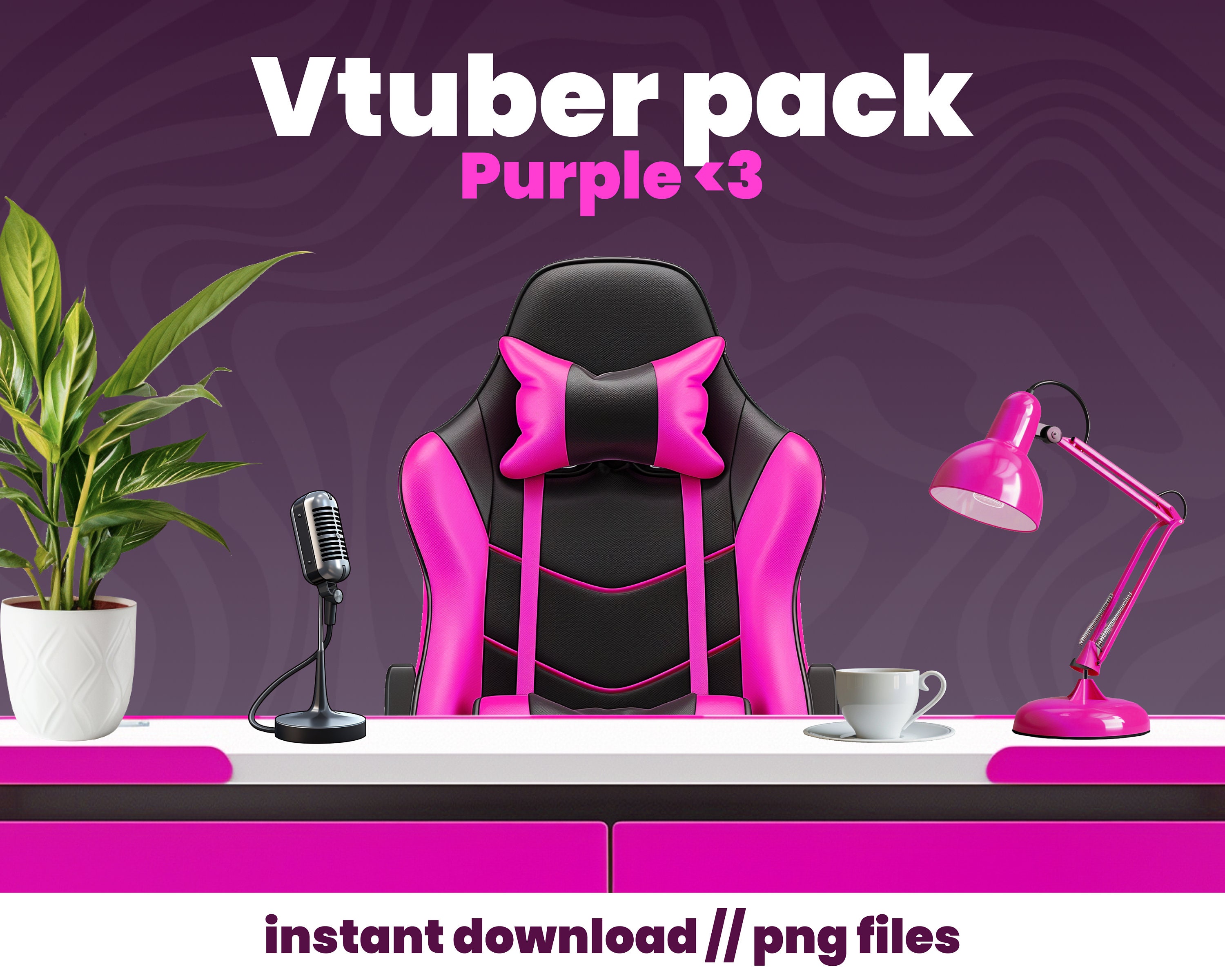 VTUBER KIT - Purple Gaming Room - Chairs, Desk, Mics and More! Stream ...