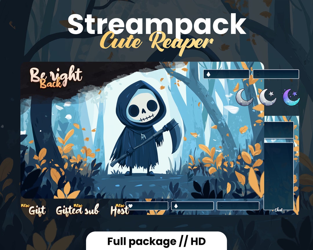 Cute Reaper Overlay Kit | Twitch Stream Package | Animated | Low-fi ...