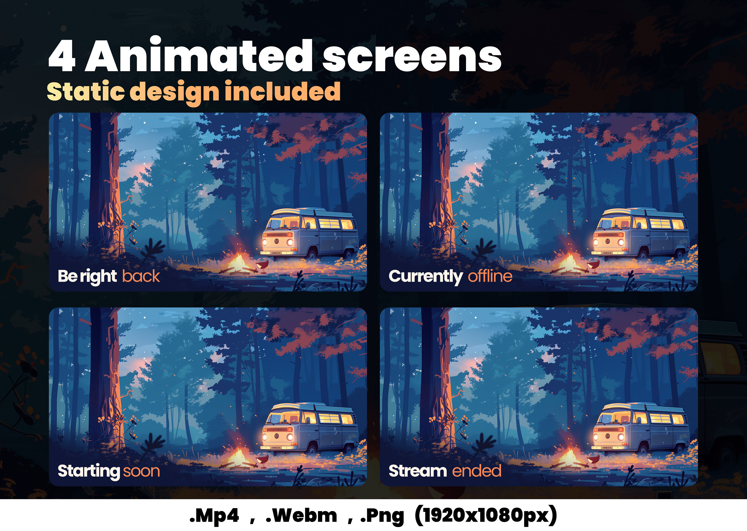 Van in the Forest Twitch Stream Package Animated Overlays Van Life ...