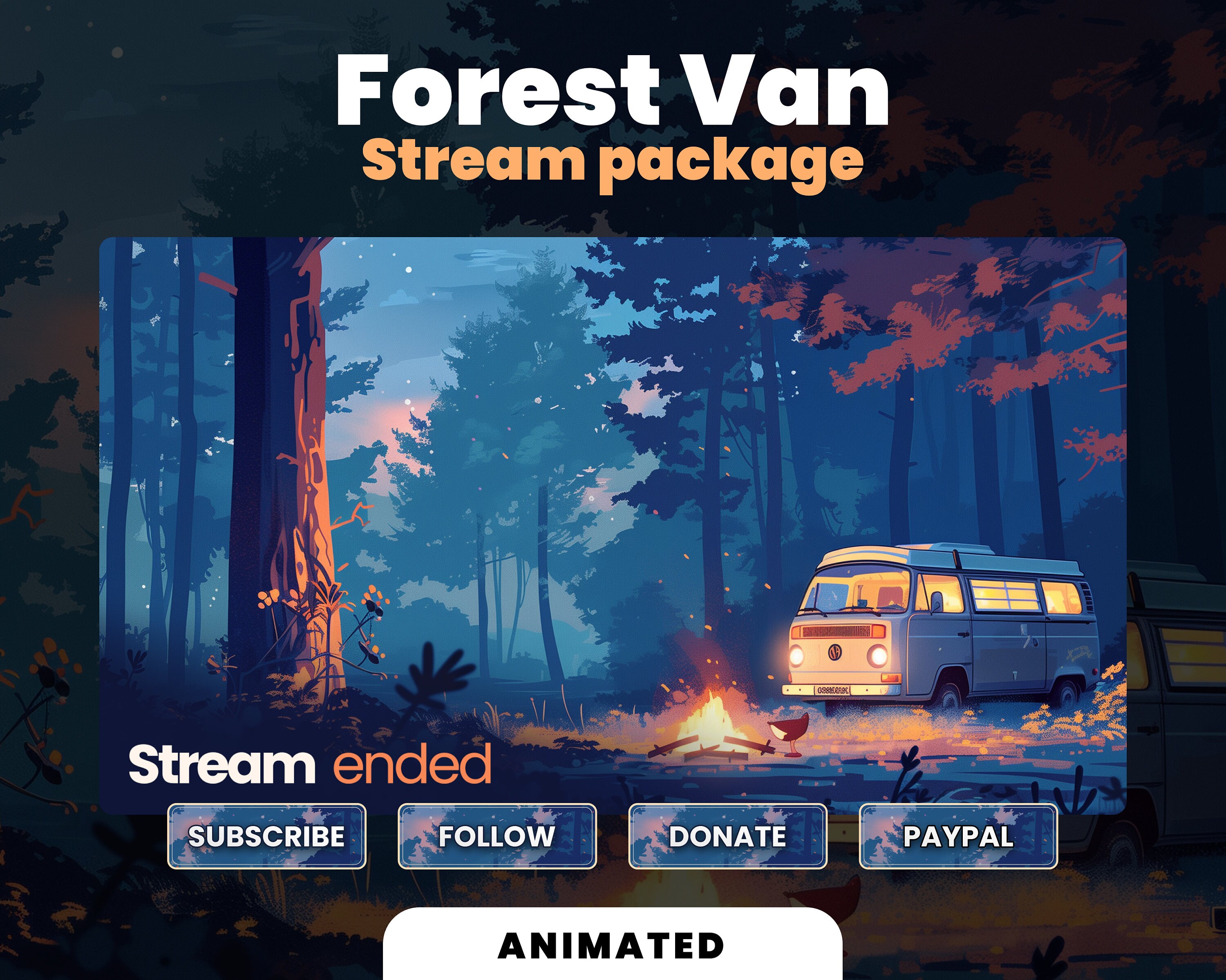 Van in the Forest Twitch Stream Package Animated Overlays Van Life ...