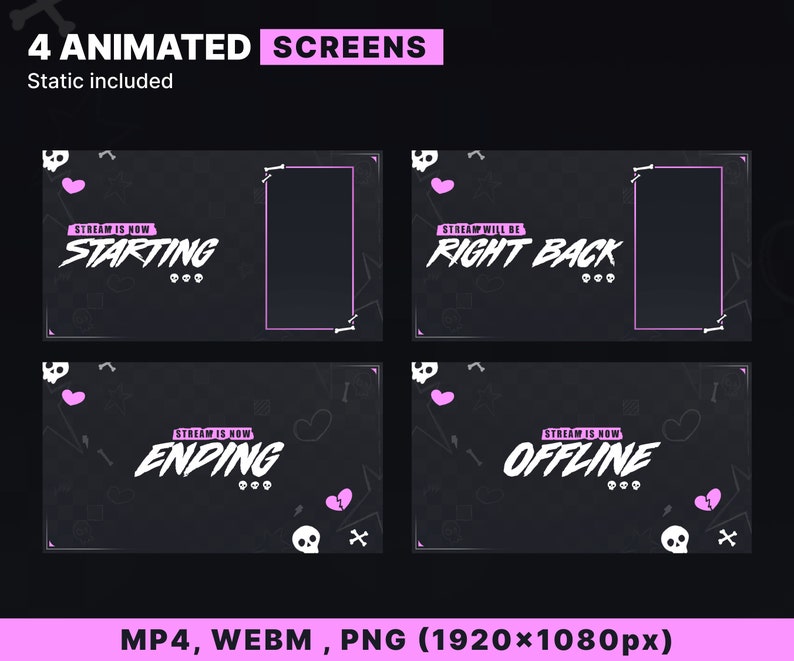 ANIMATED STREAM PACKAGE Emo Punk Minimalist Black Pink Twitch // Obs ...