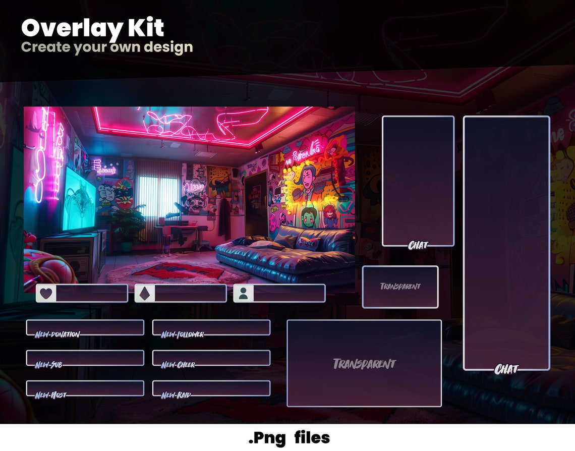 Low-fi Neon Room Stream Overlay | Animated | Overlay, Screen, Panels ...