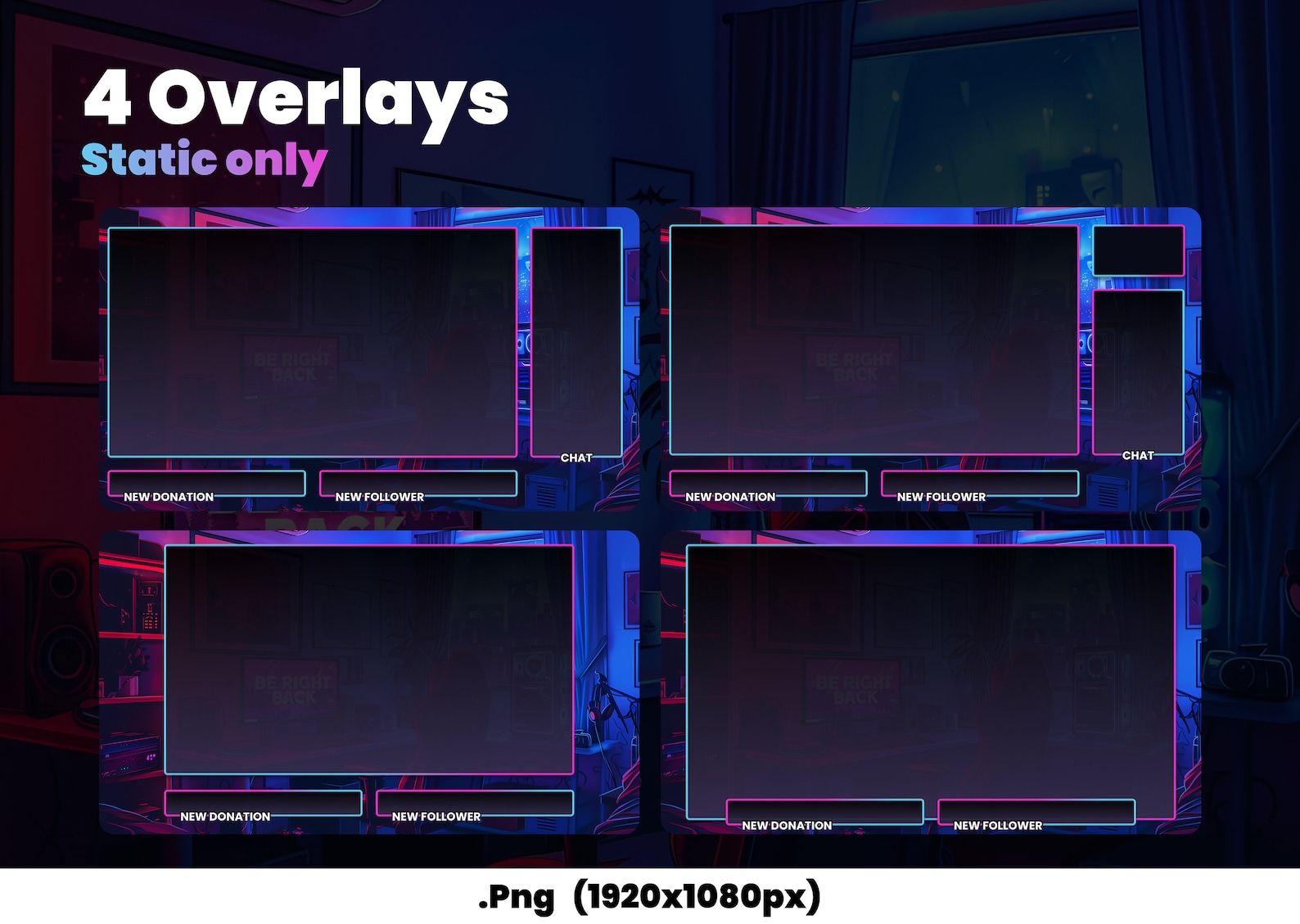 NEON GAMING ROOM Stream Package - Overlays Kit for Twitch - Animated ...