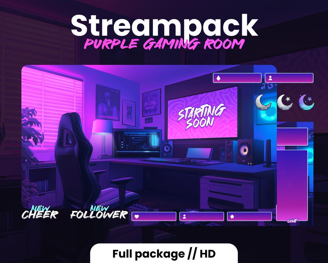 Purple Gaming Room Stream Package - 1920x1080px - Animated - Black and ...