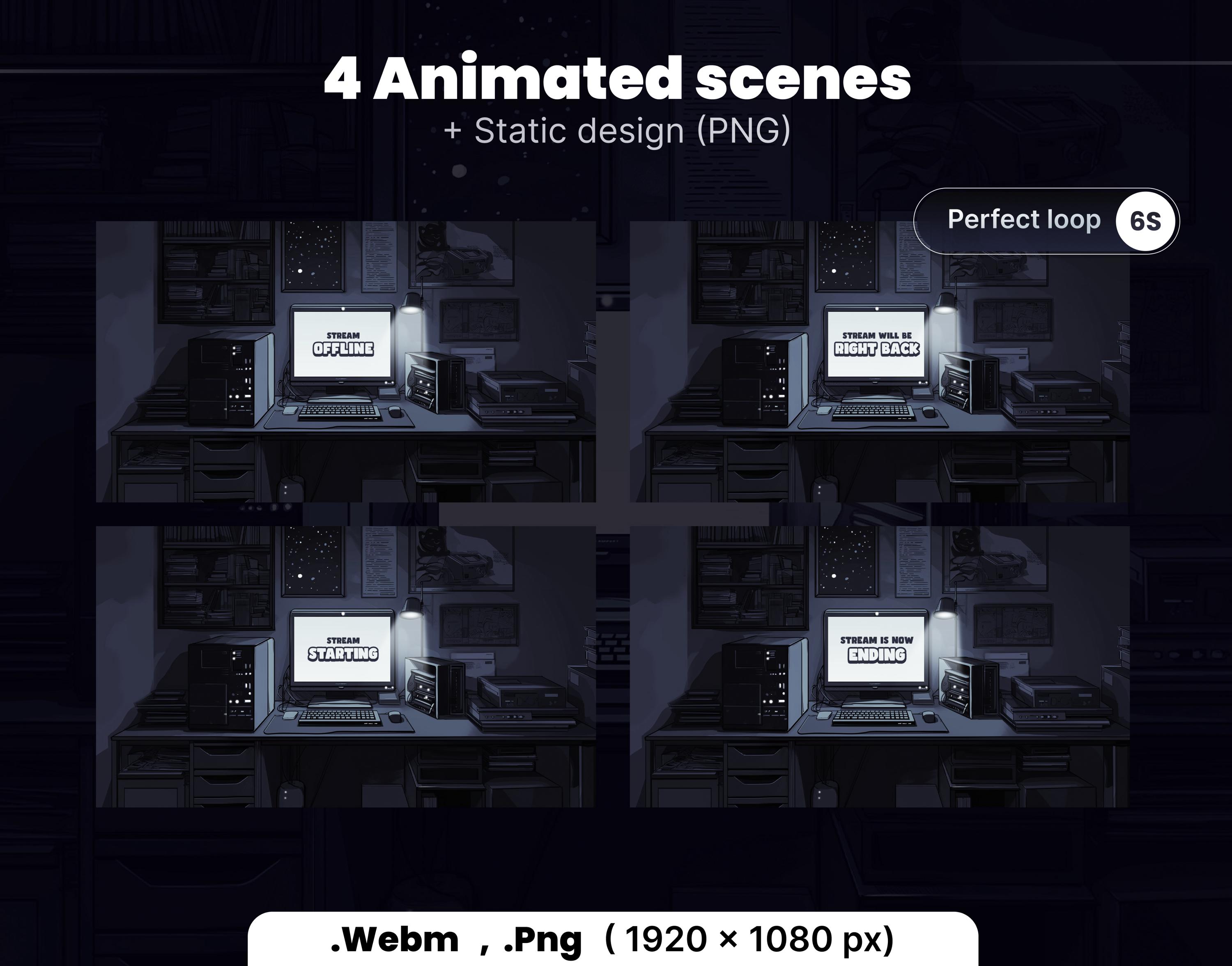 STREAM PACK - Midnight Setup - 1920x1080px - Animated - Black and White ...