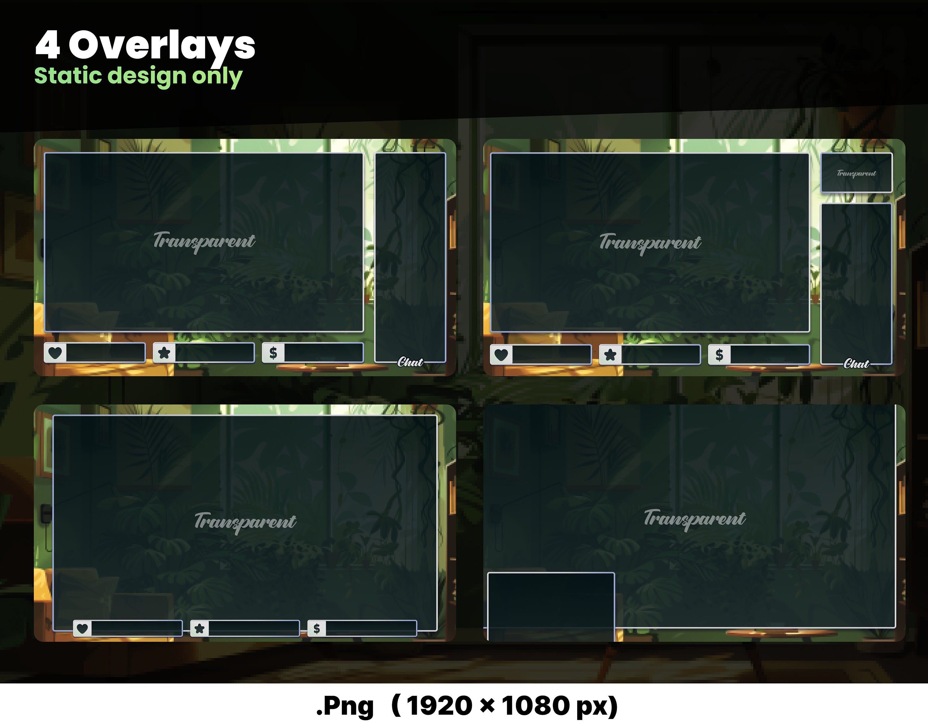 Low-fi Room Overlays Kit - Green Room With Plants - Animated Package ...