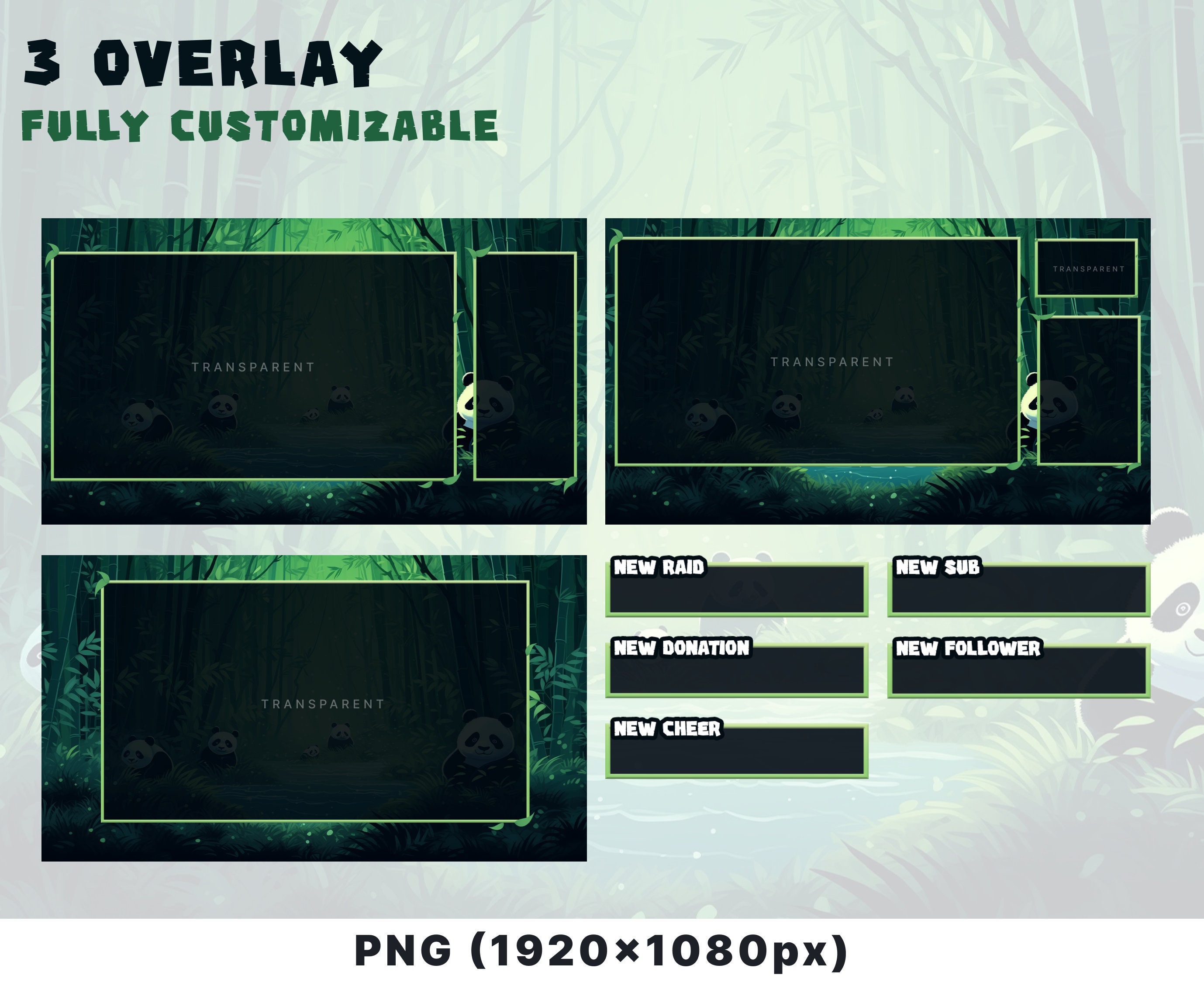 CUTE PANDA BAMBOO Stream Overlay // Full Package // Screens, Alerts ...