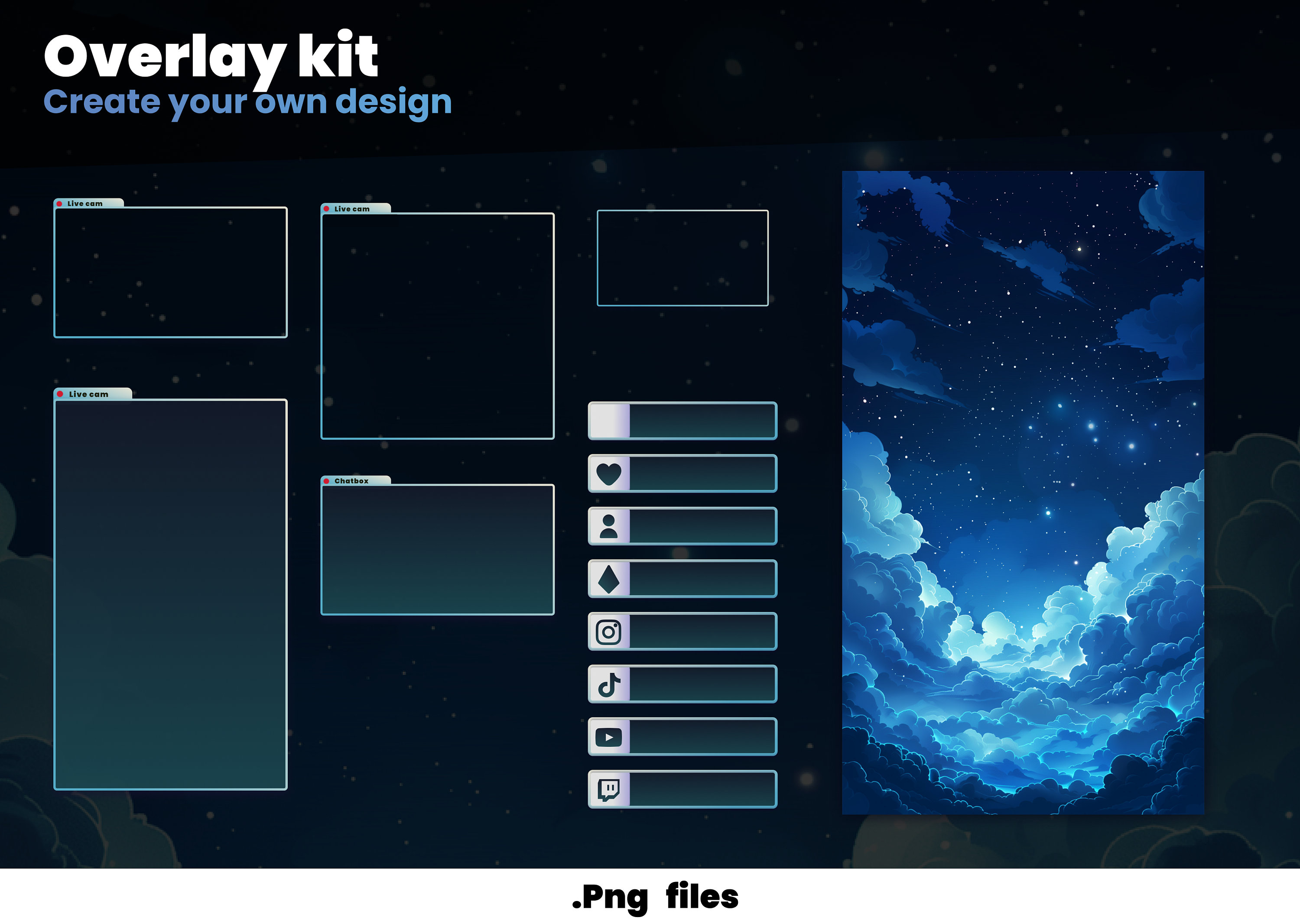 MOONLIGHT TIKTOK STREAM Package Blue Night Sky With Cute Stars Animated ...
