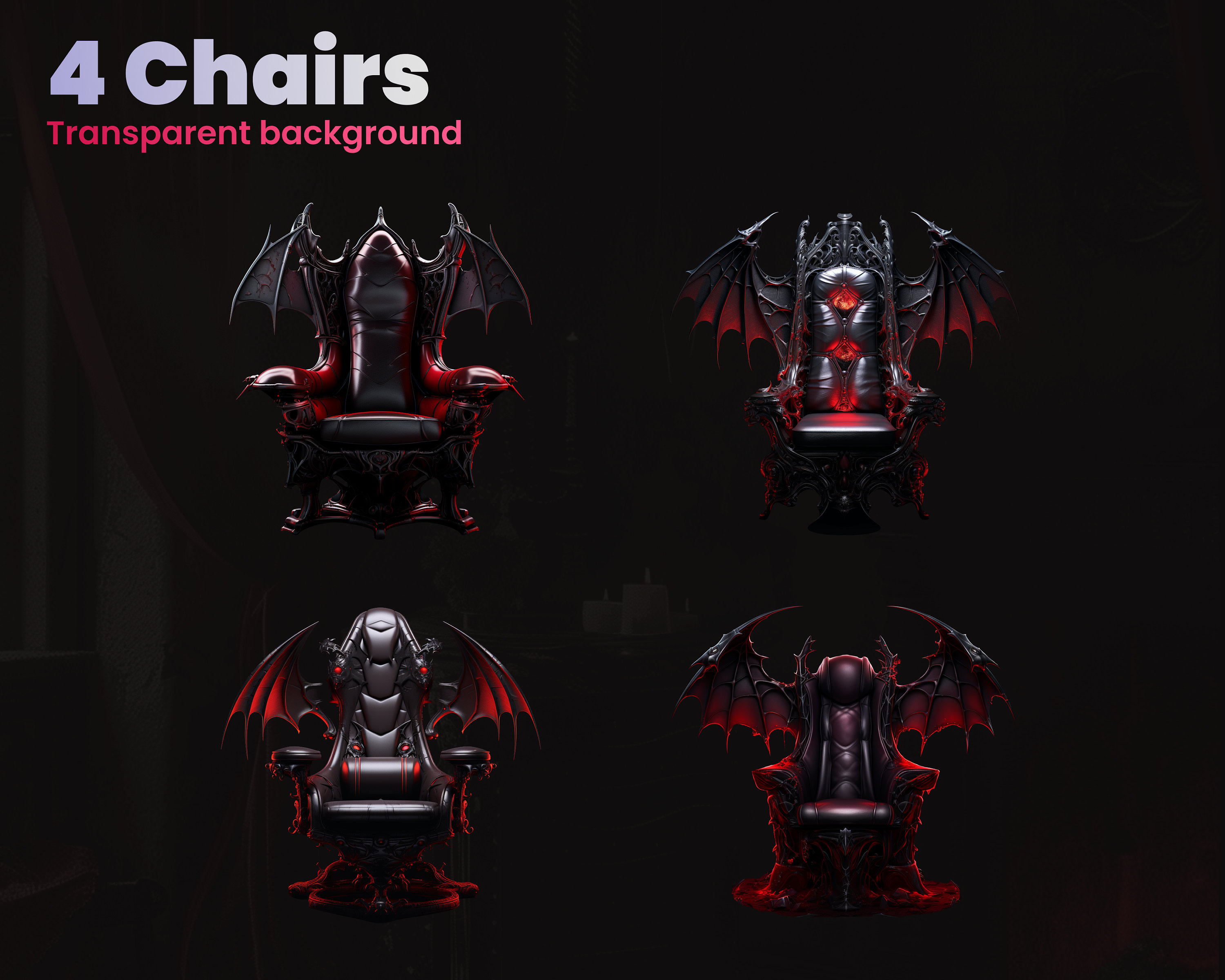 TIKTOK VTUBER KIT Dark Gothic Vampire Black and Red Chairs, Backgrounds ...