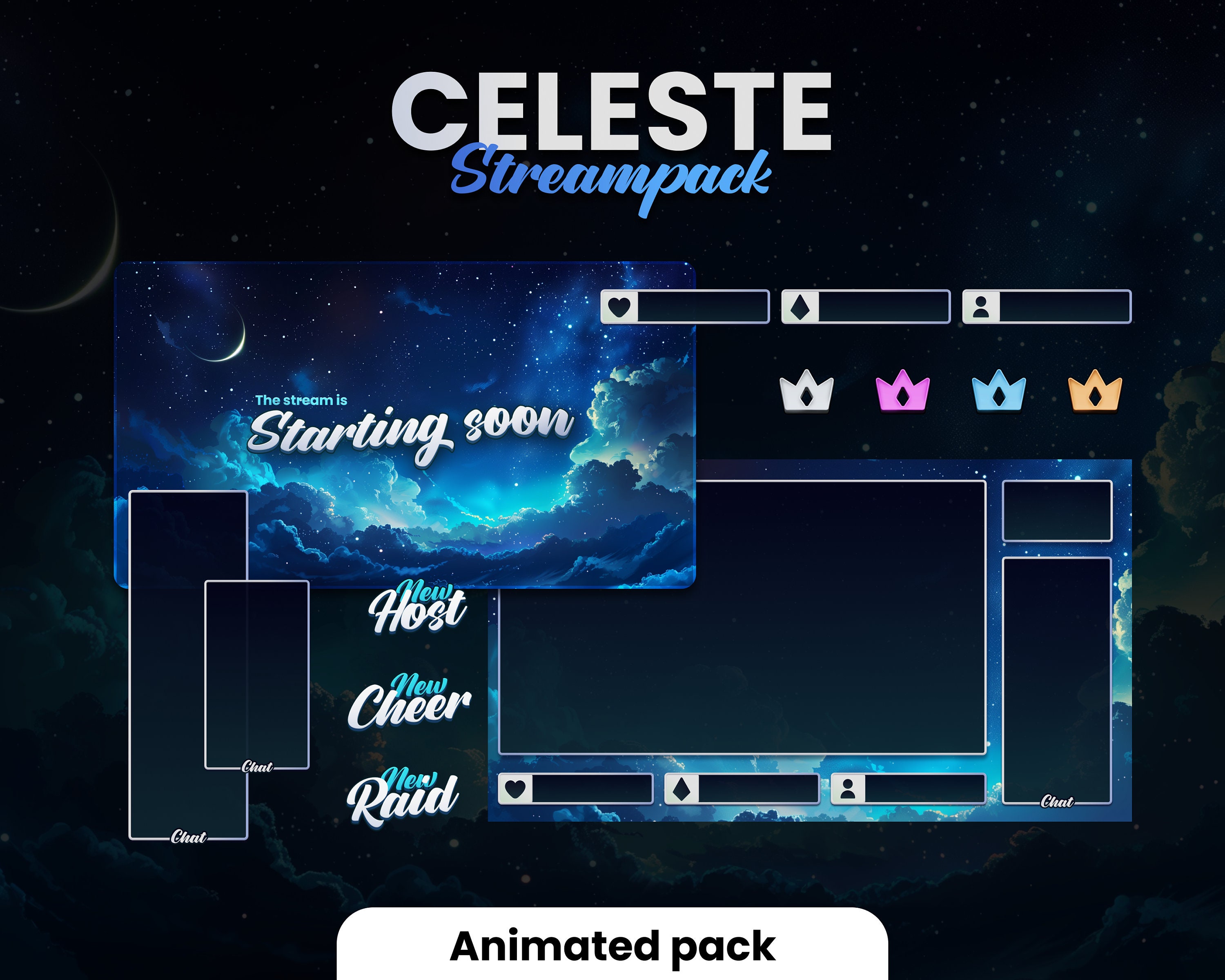 CELESTE STREAMPACK Animated Stars Package Moonlight Overlays Stars and ...