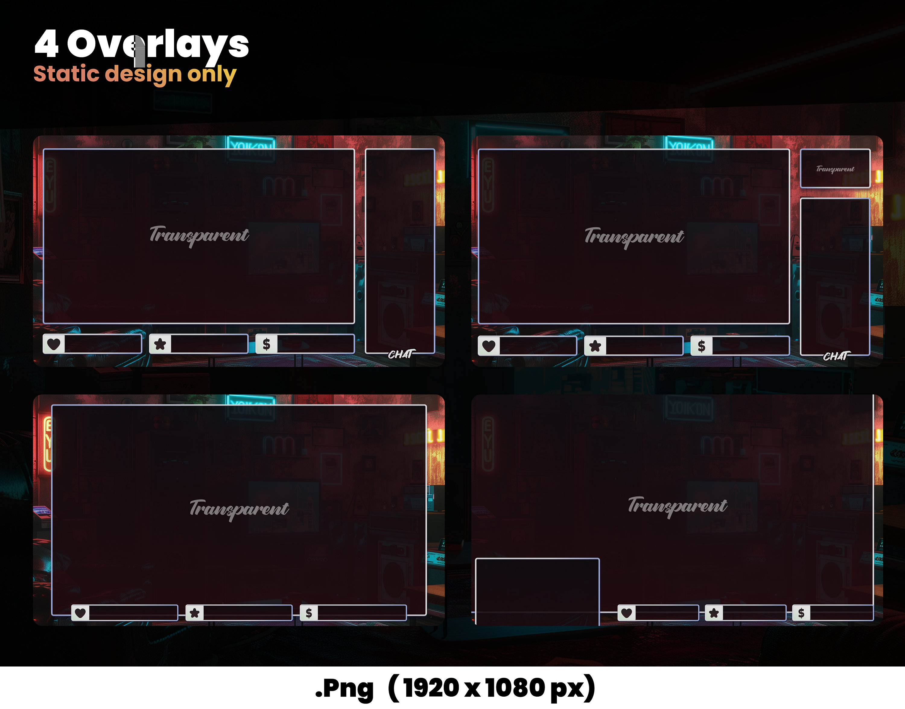 GRUNGE ROOM Overlay Kit Twitch Stream Package Low-fi Animated Neon Room ...