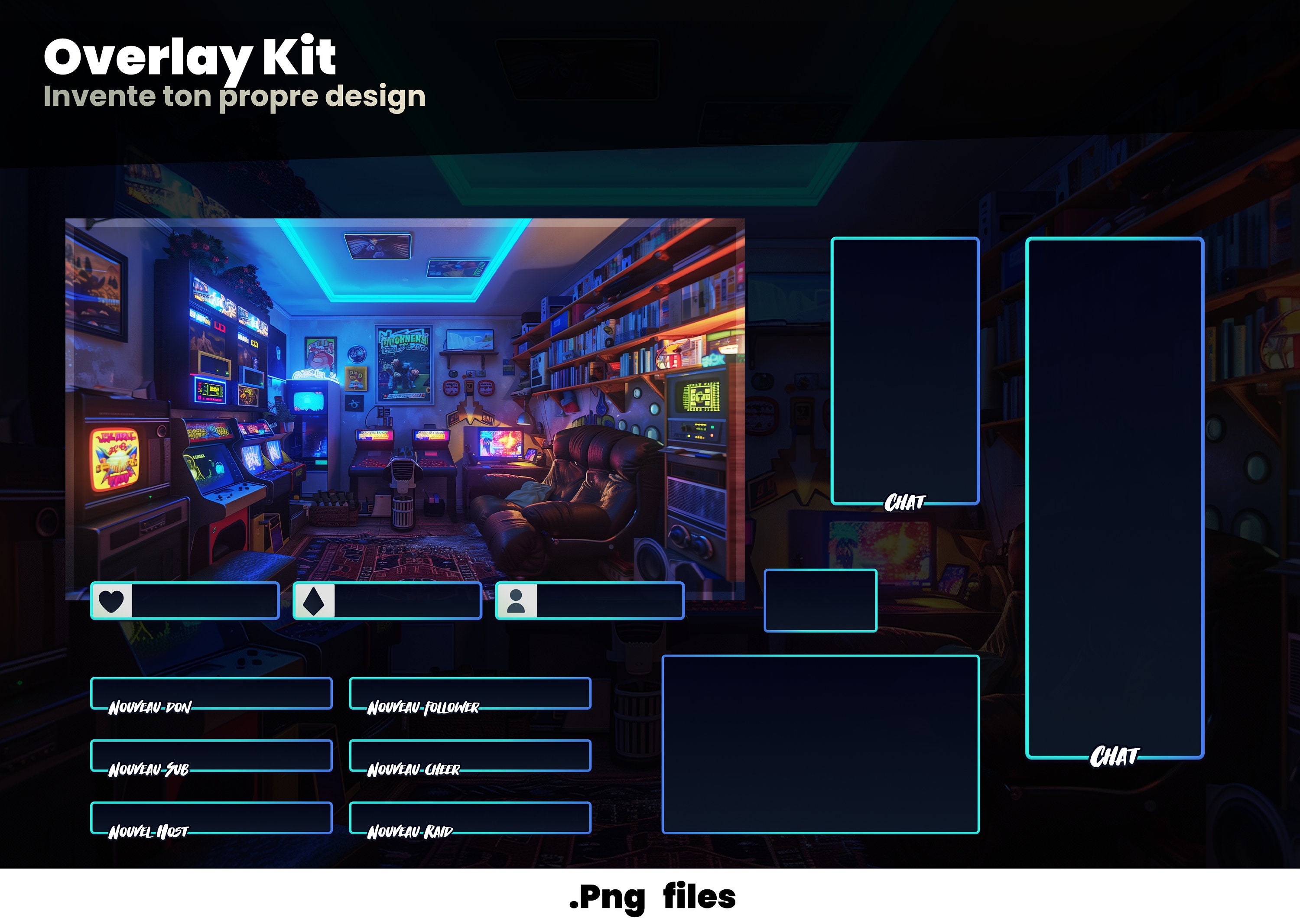RETRO GAMING Streampack FR Overlays Kit En Français Low-fi Animé Blue ...