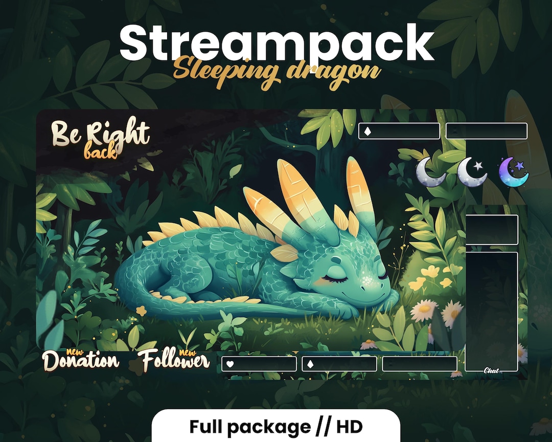 Sleeping Dragon Overlays Kit - Twitch Stream Package - Cute Lizard ...