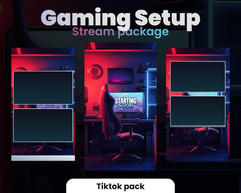 Neon Gaming Stream Overlay Pack | Animated Red and Blue (digital ...