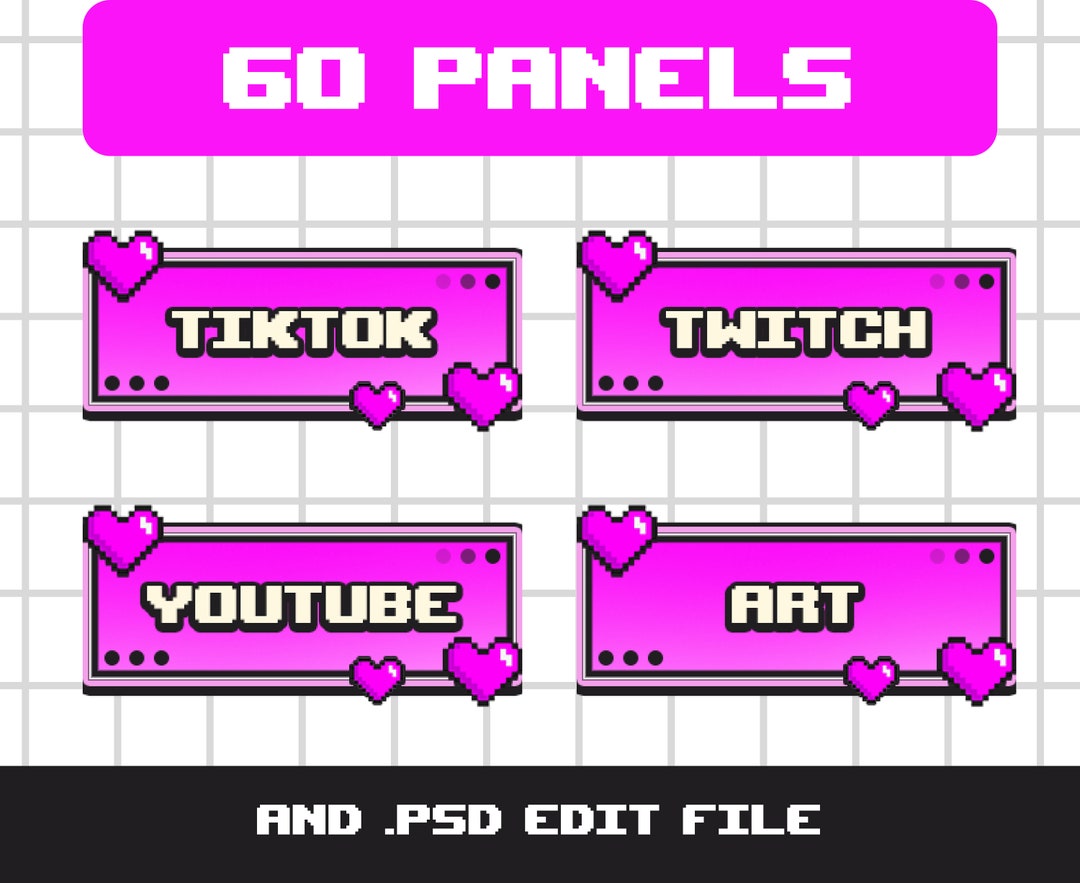 Pack of 60 PANELS PIXEL HEART Psd File Pixel Art Twitch Stream ...