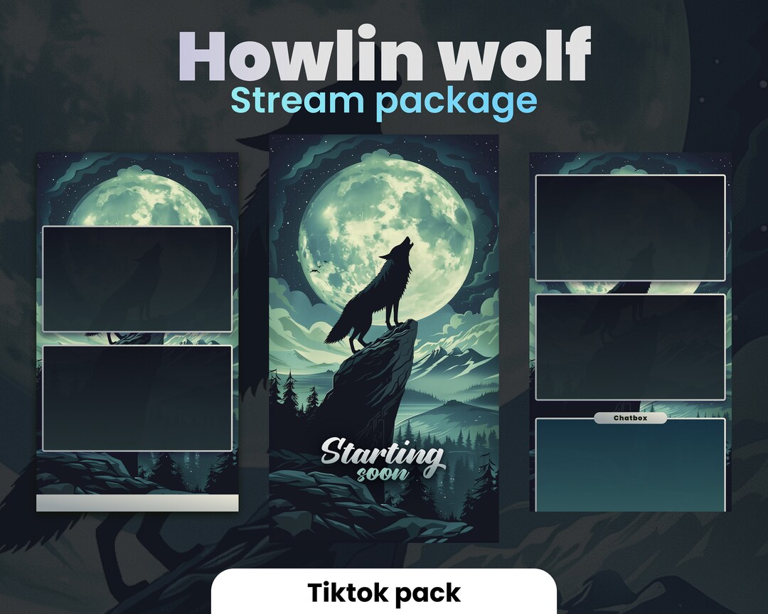 Howlin Wolf Tiktok Overlays Kit - Tiktok Stream Package - Wolf With a ...