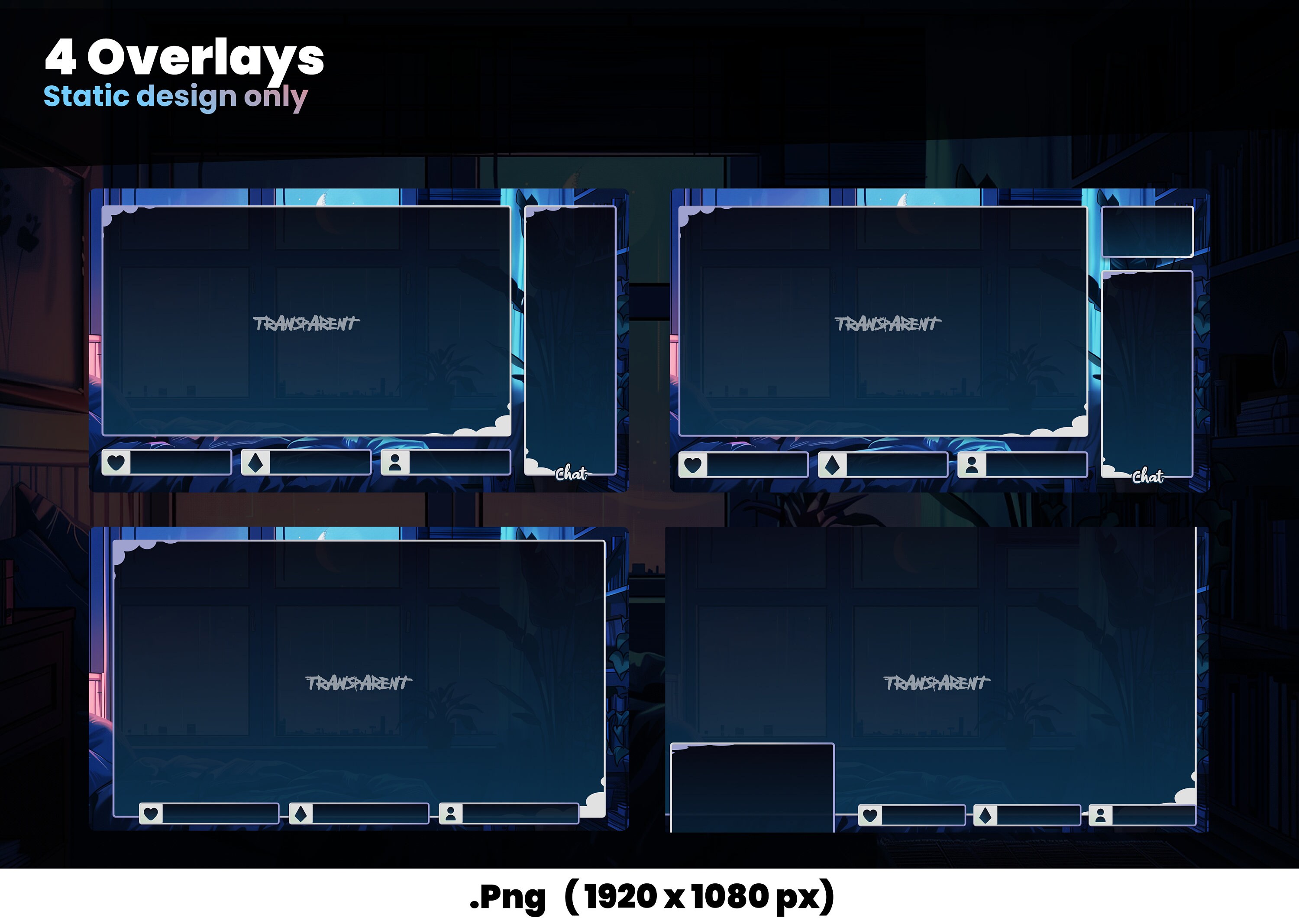 MIDNIGHT LOW-FI Bedroom Twitch Overlays Kit Animated Streampack ...