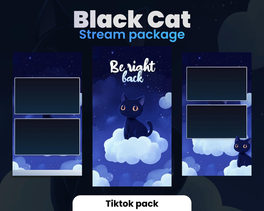 Tiktok Streampack | Black Cat on a Cloud | Moonlight | Stars | Overlays Kit | Animated | HD ...