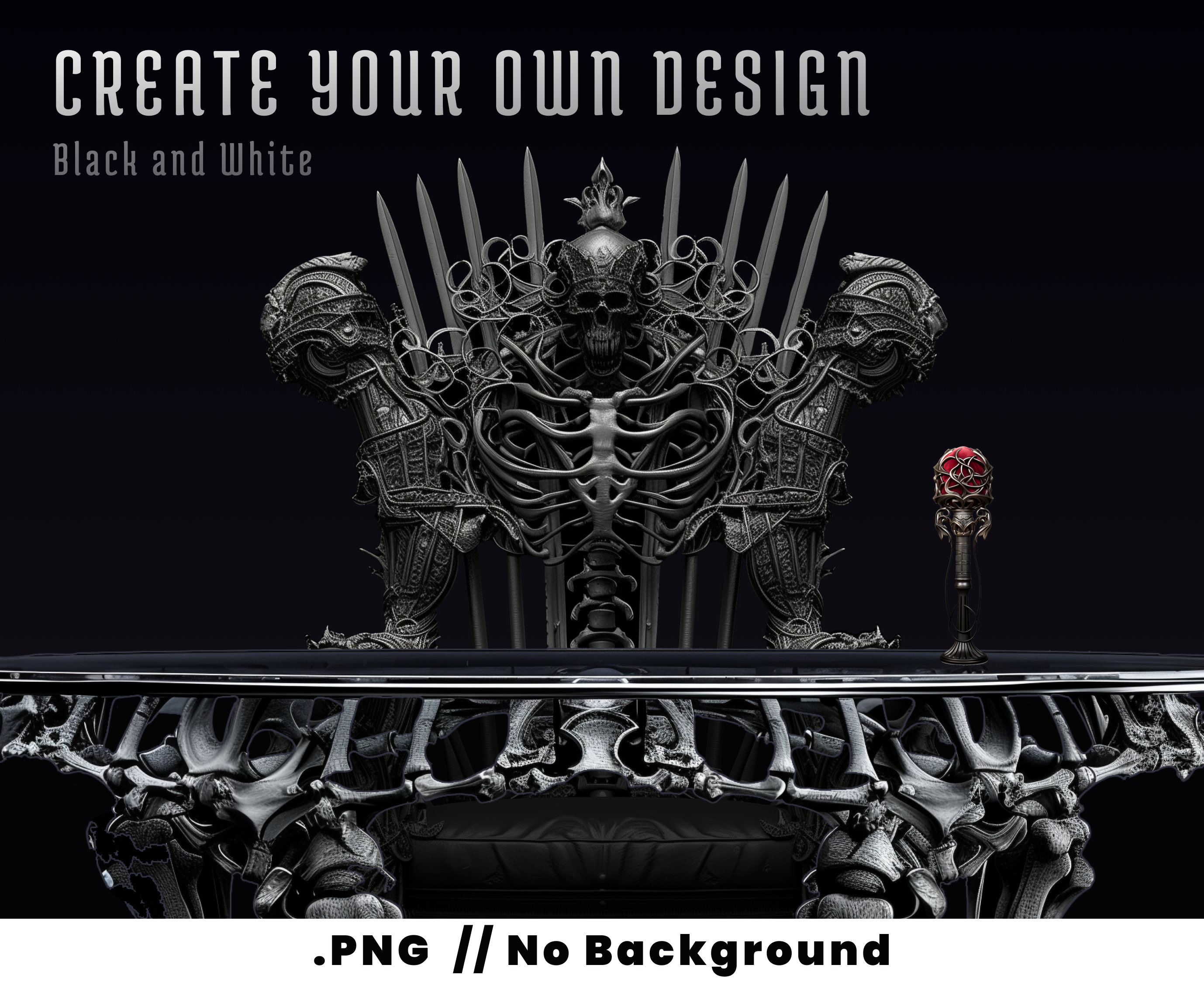 VTUBER KIT Bones Skull Theme Thrones , Tables and Microphone Black and ...