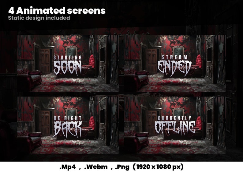 HORROR ROOM Twitch Stream Package Animated Streampack Black and Red ...