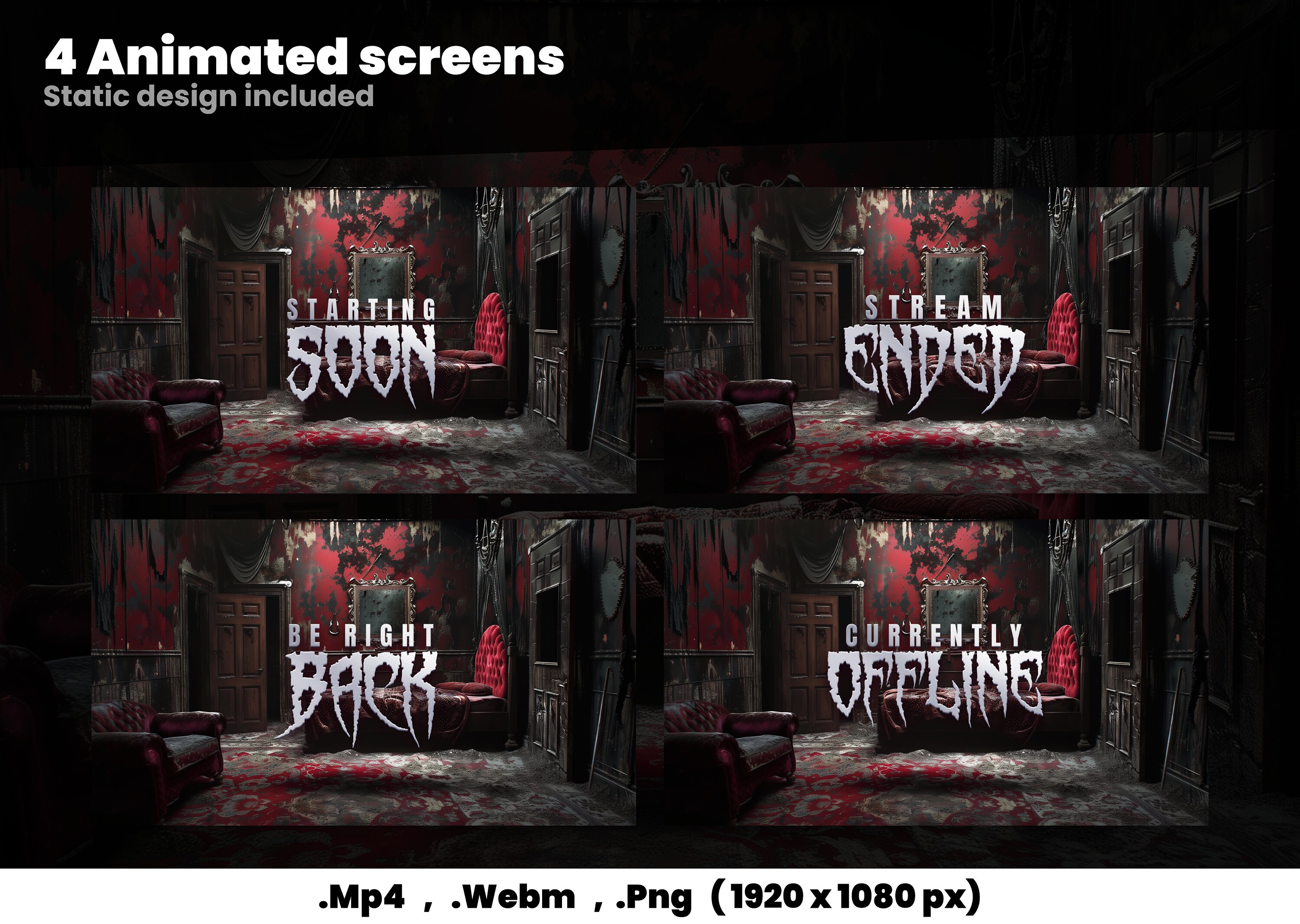 HORROR ROOM Twitch Stream Package Animated Streampack Black and Red ...