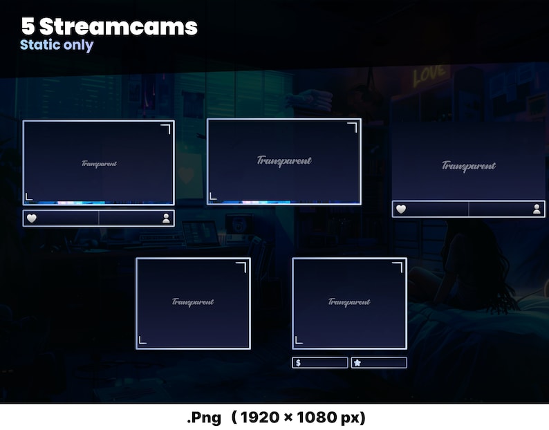 Cyber Girl Overlays Kit Twitch Néon Stream Package Blue and Pink Cute ...
