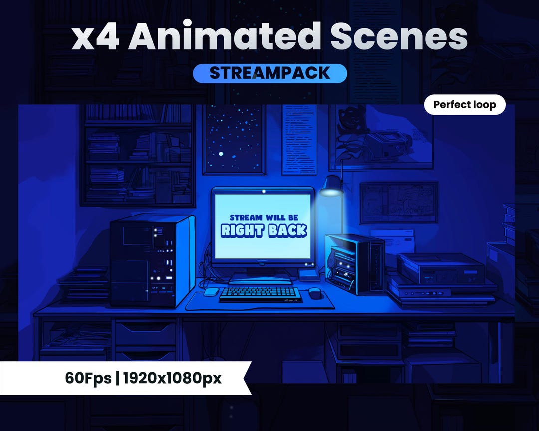 X4 Animated Stream Scenes - Midnight Setup - Twitch / Youtube / Kick ...
