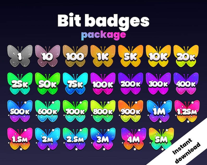 Colorful Butterfly Twitch Bit Badges Set (instant Download) - Etsy