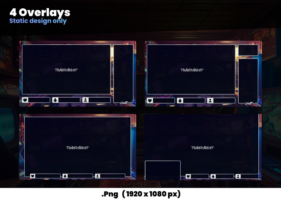 RETRO GAMING ROOM Streampack - Twitch Retro Overlays - Blue and Red ...