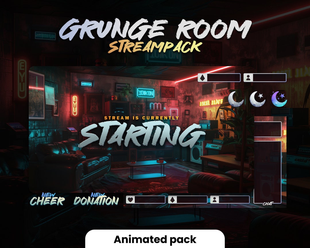 GRUNGE ROOM Overlay Kit | Twitch Stream Package | Low-fi Animated Neon ...