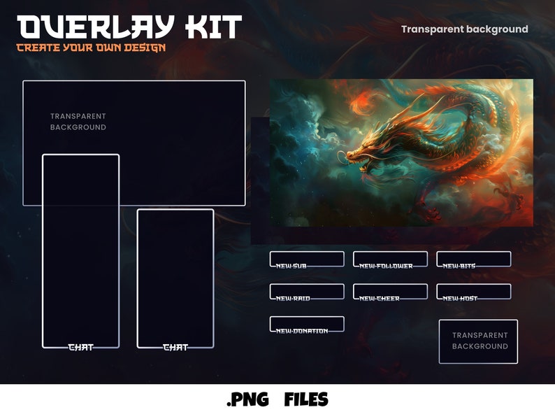 ANIMATED TWITCH OVERLAYS Chinese Dragon Animated Orange and Blue China ...