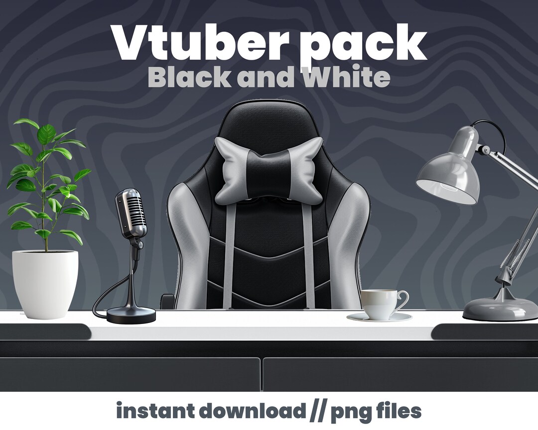 VTUBER KIT - Black and White Gaming Room - Chairs, Desk, Mics and More ...