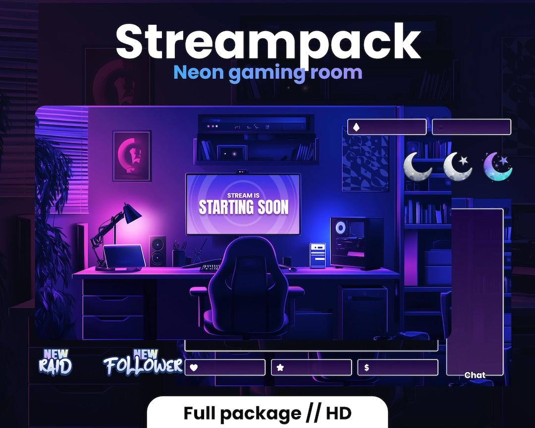 Low-fi Neon Gaming Room Overlays Pack | Twitch Stream Package ...