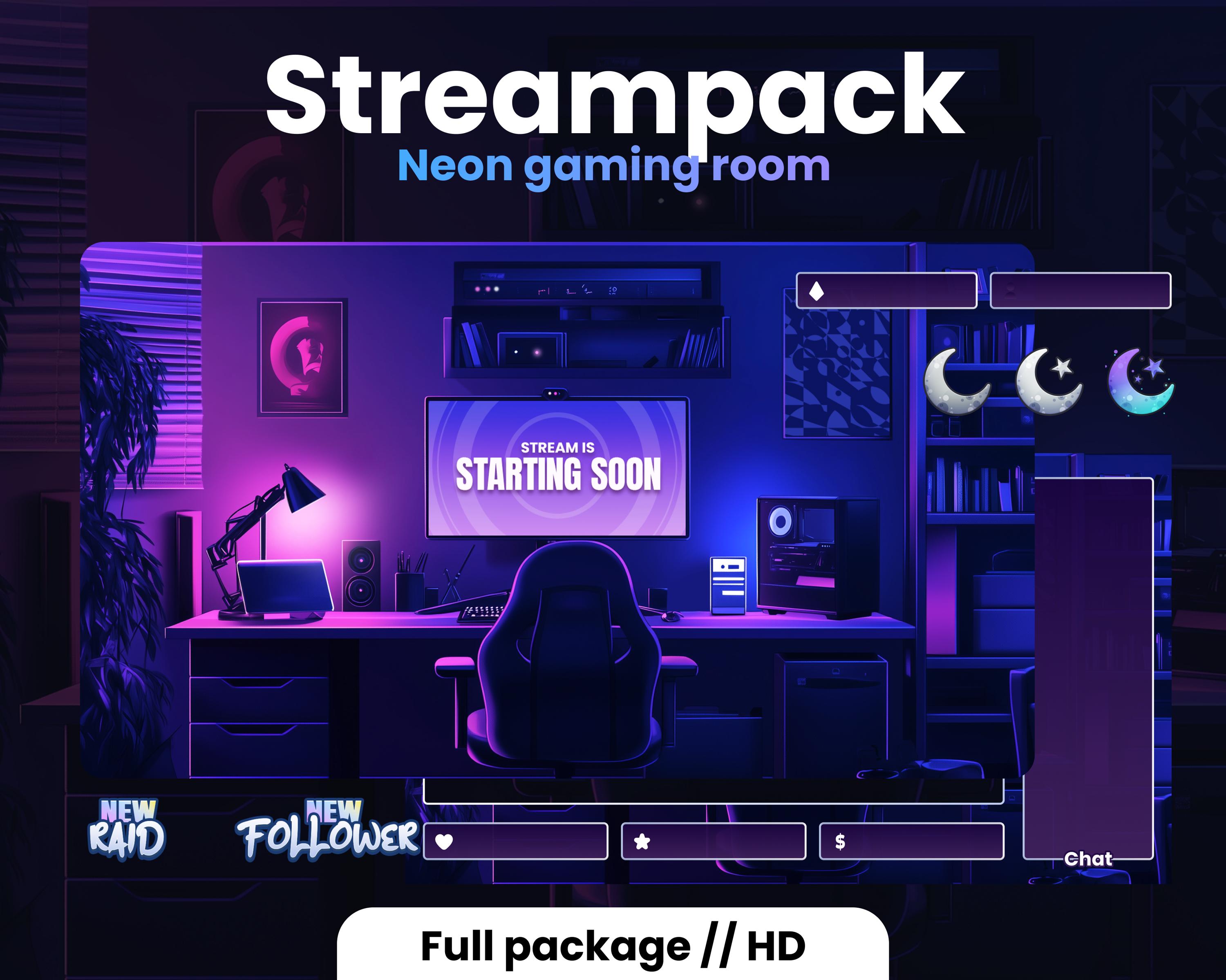Low-fi Neon Gaming Room Overlays Pack | Twitch Stream Package ...