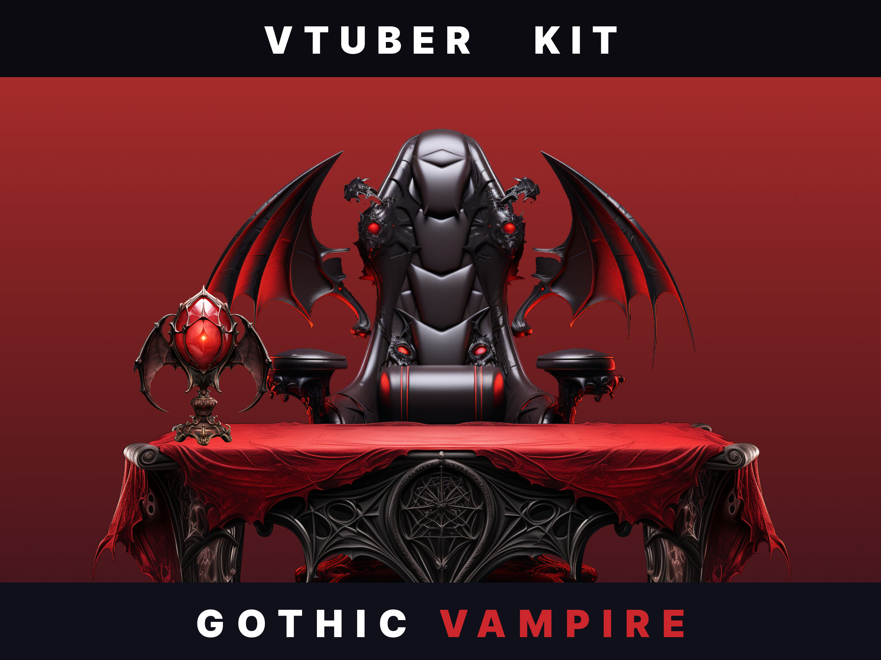Gothic Vampire VTUBER KIT Chairs, Desk, Lamp Twitch Design Static PNG ...