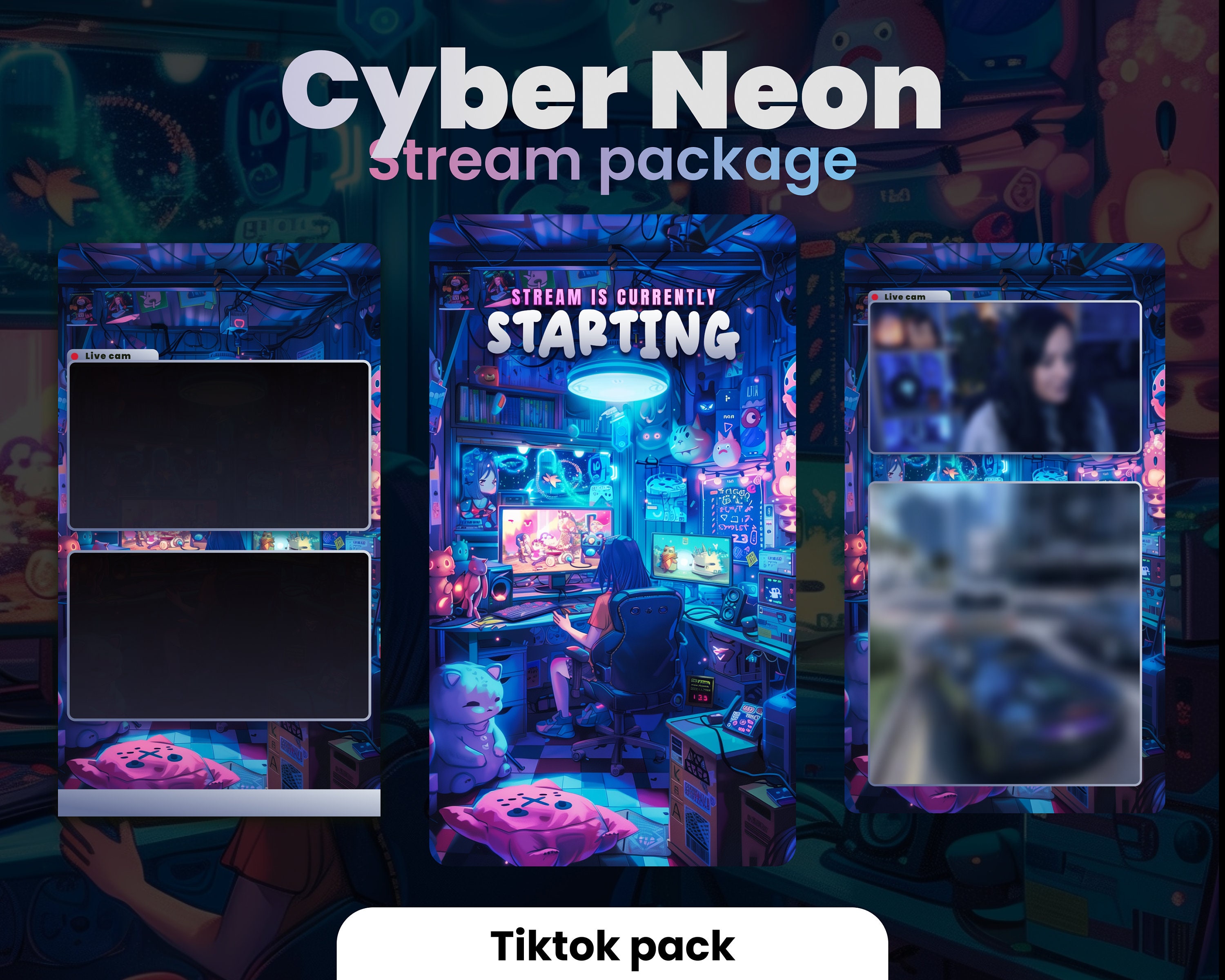 TIKTOK STREAM PACKAGE - Cyber Neon Room - Girly - Animated Tiktok ...