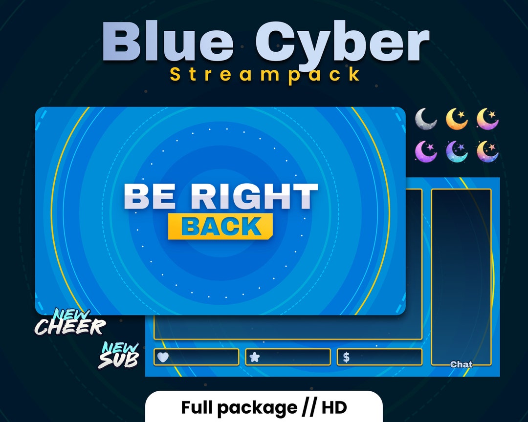 BLUE CYBER Twitch Stream Package - Minimalist Blue and Yellow Overlays ...