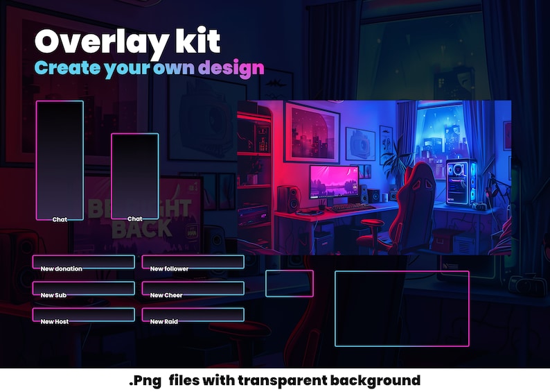 NEON GAMING ROOM Stream Package - Overlays Kit for Twitch - Animated ...