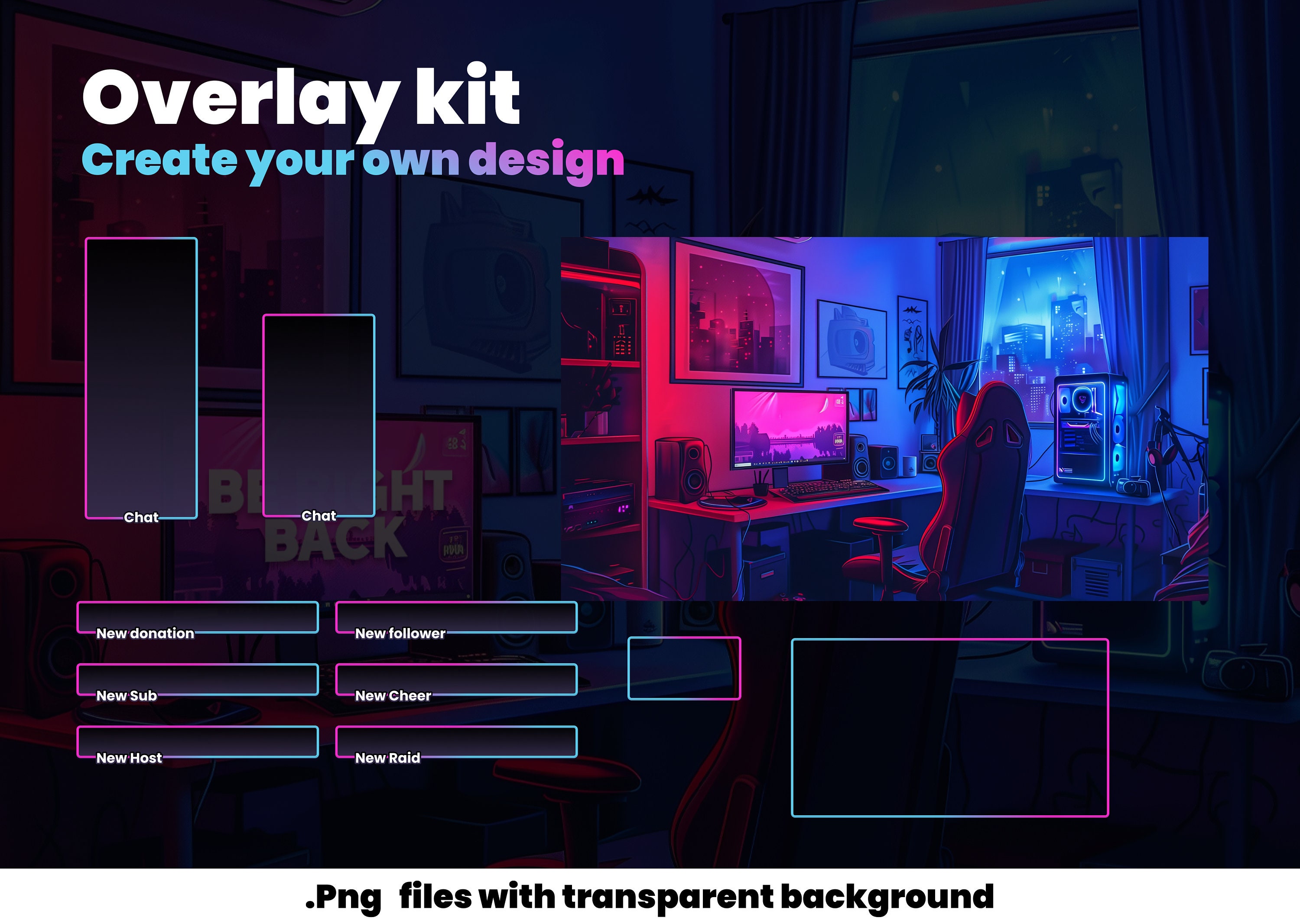 NEON GAMING ROOM Stream Package Overlays Kit for Twitch Animated ...
