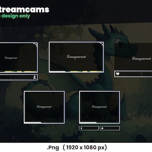 Cute Dragon Overlay Pack | Twitch Dragon Stream Package | Green Forest ...