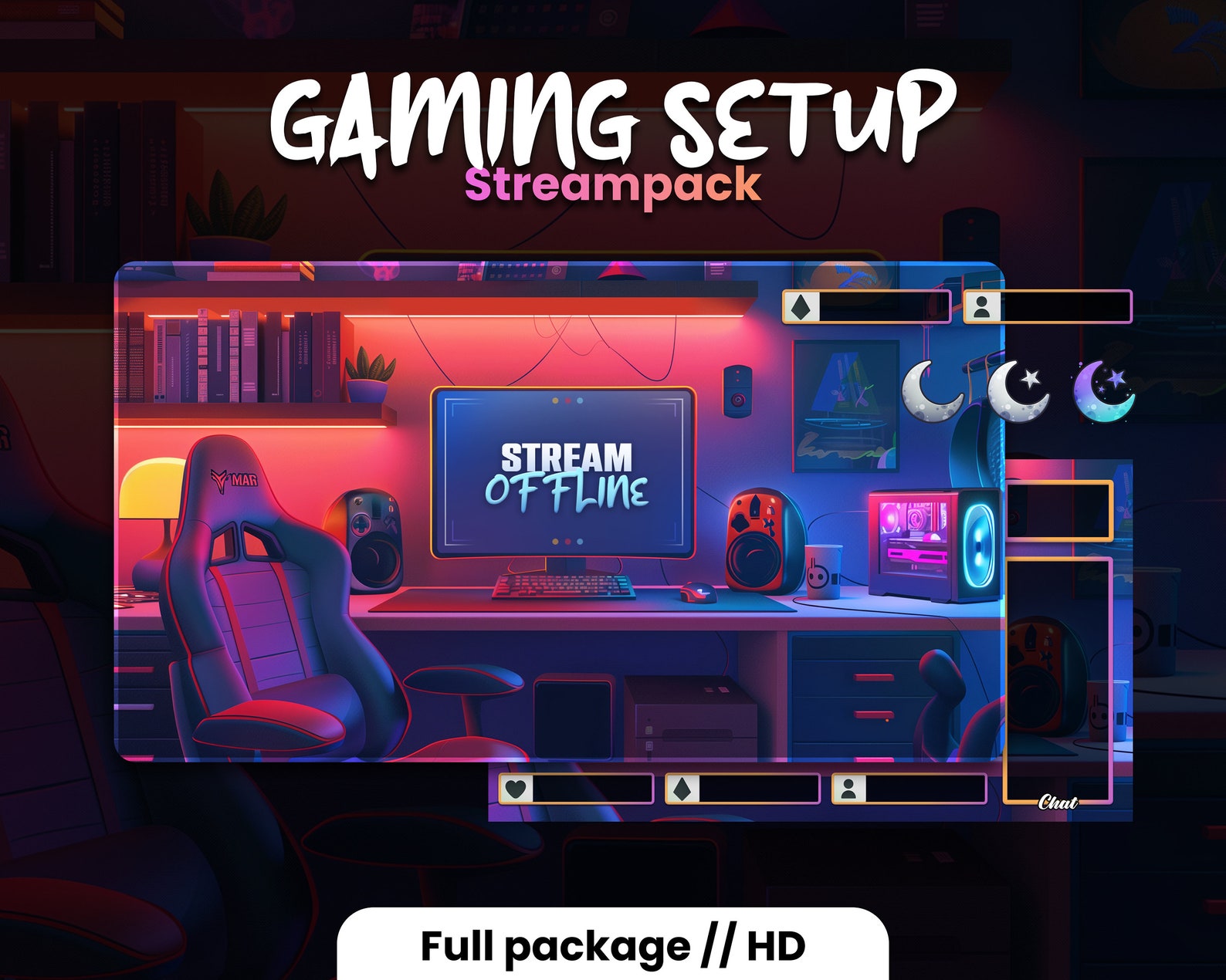 GAMING SETUP Twitch Overlays Kit - Animated Streampack - Low-fi Néon Room With a Pc - OBS ...