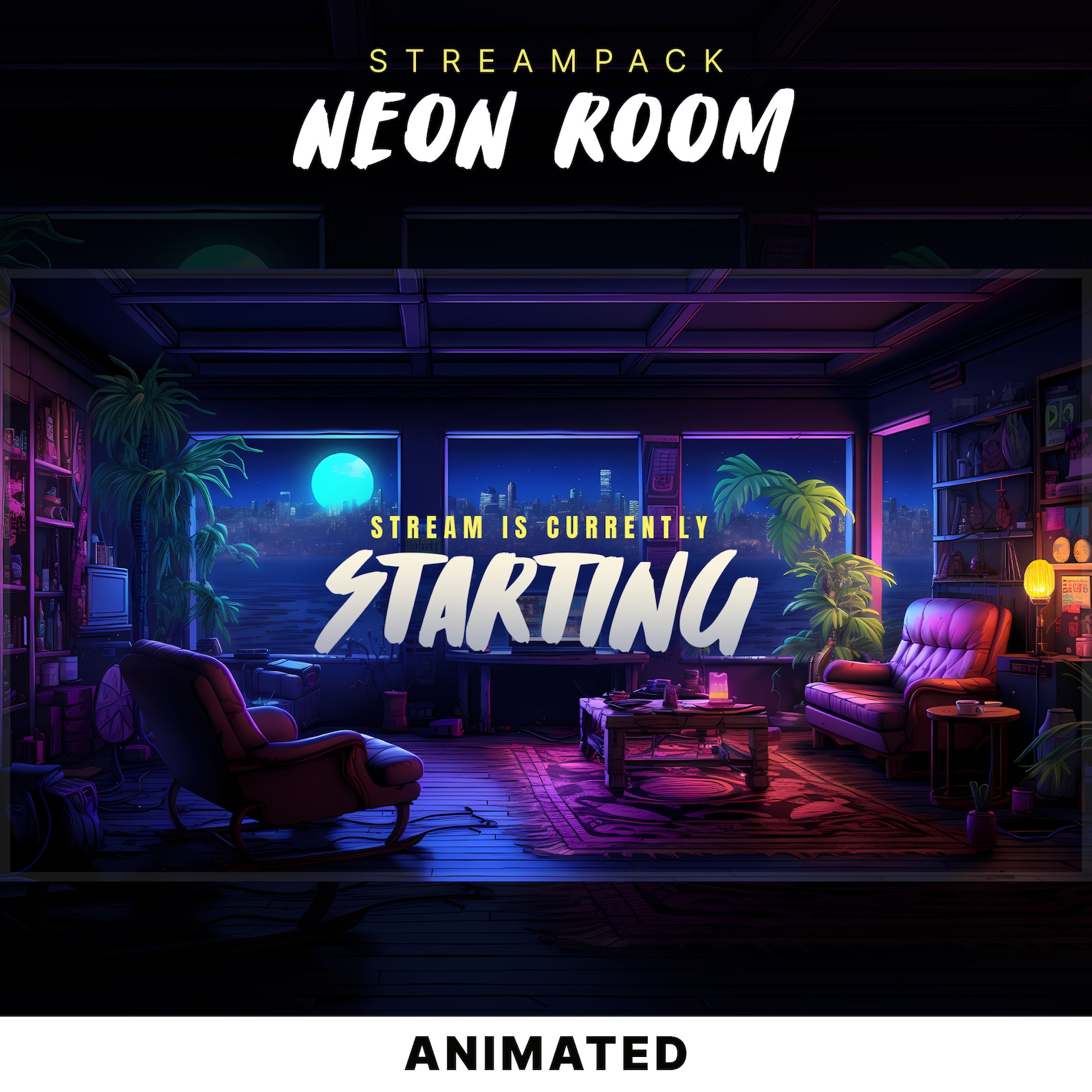 Low-fi Neon Room Stream Overlay Animated Overlay, Screen, Panels ...