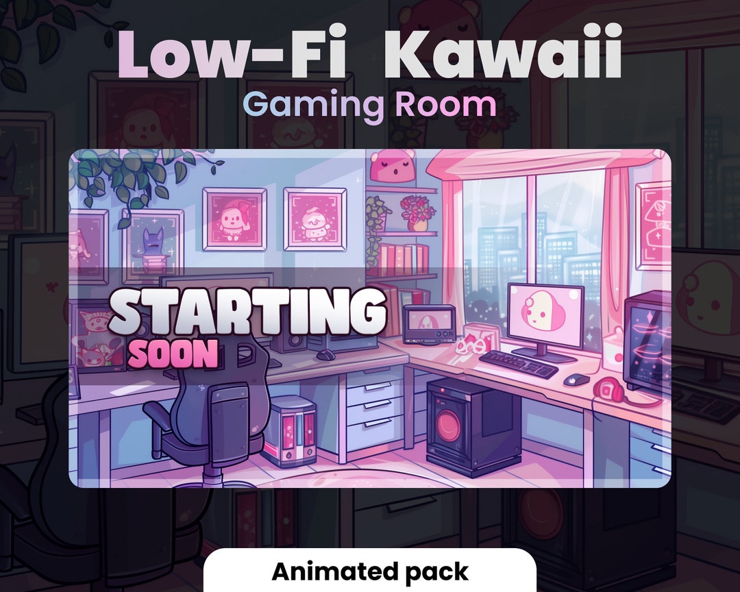 OVERLAYS PACK - Low-fi Kawaii Gaming Room - Pink and Blue - Animated ...