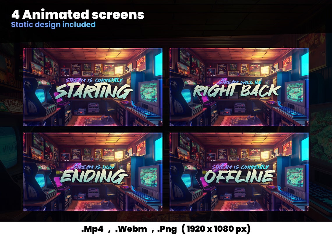 RETRO GAMING ROOM Streampack - Twitch Retro Overlays - Blue and Red ...