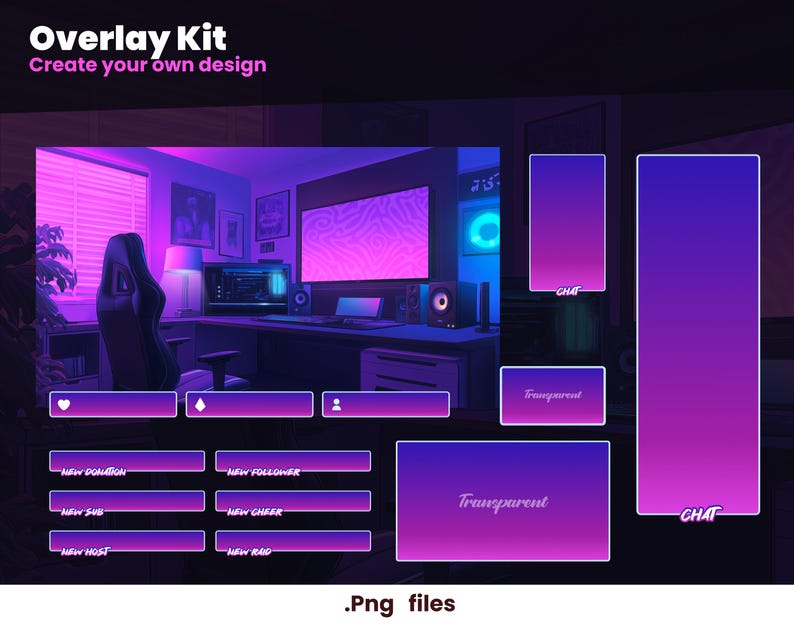 Purple Gaming Room Stream Package - 1920x1080px - Animated - Black and ...