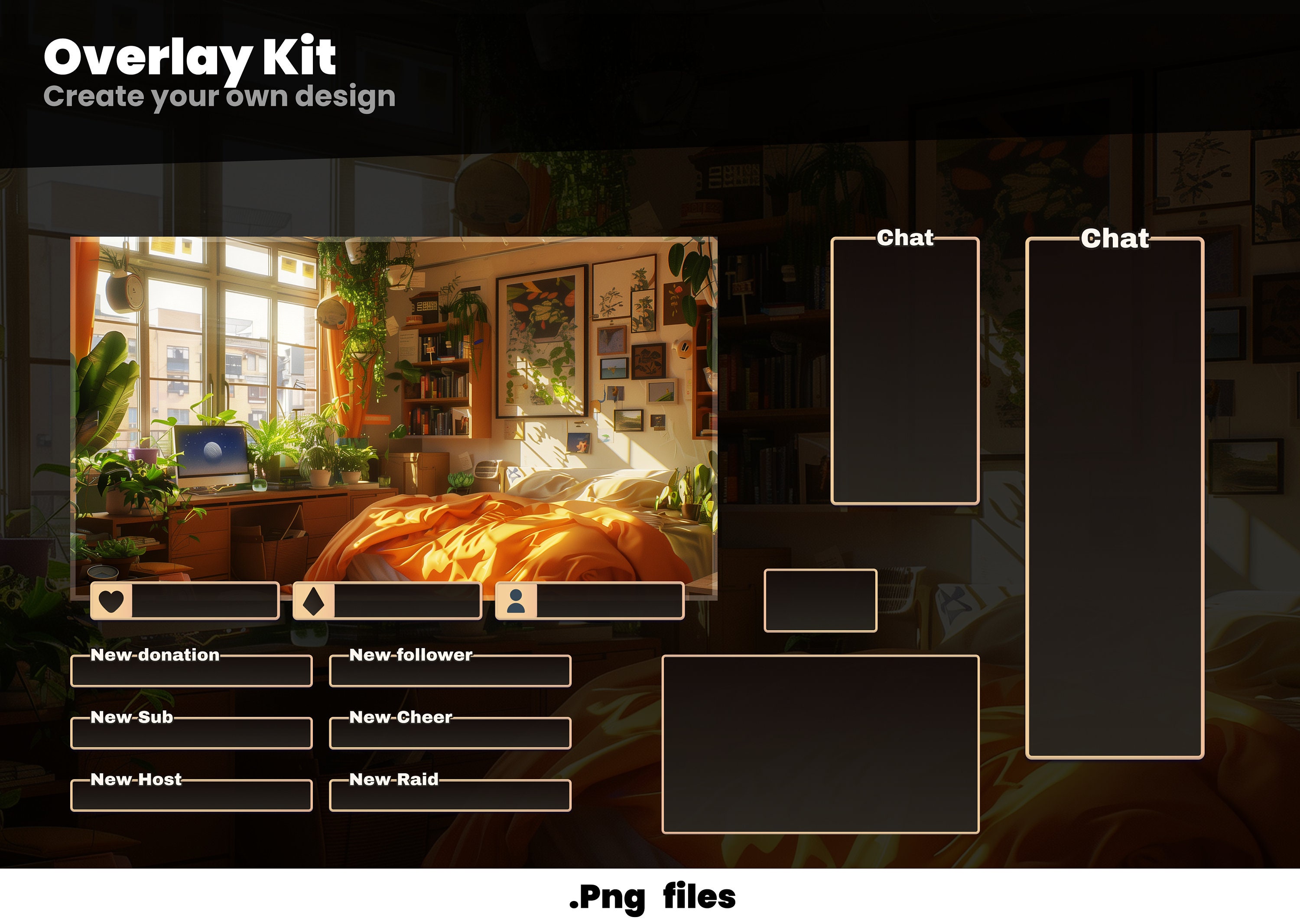 Low-fi Room Twitch Overlays Kit Animated Stream Package Yellow and ...