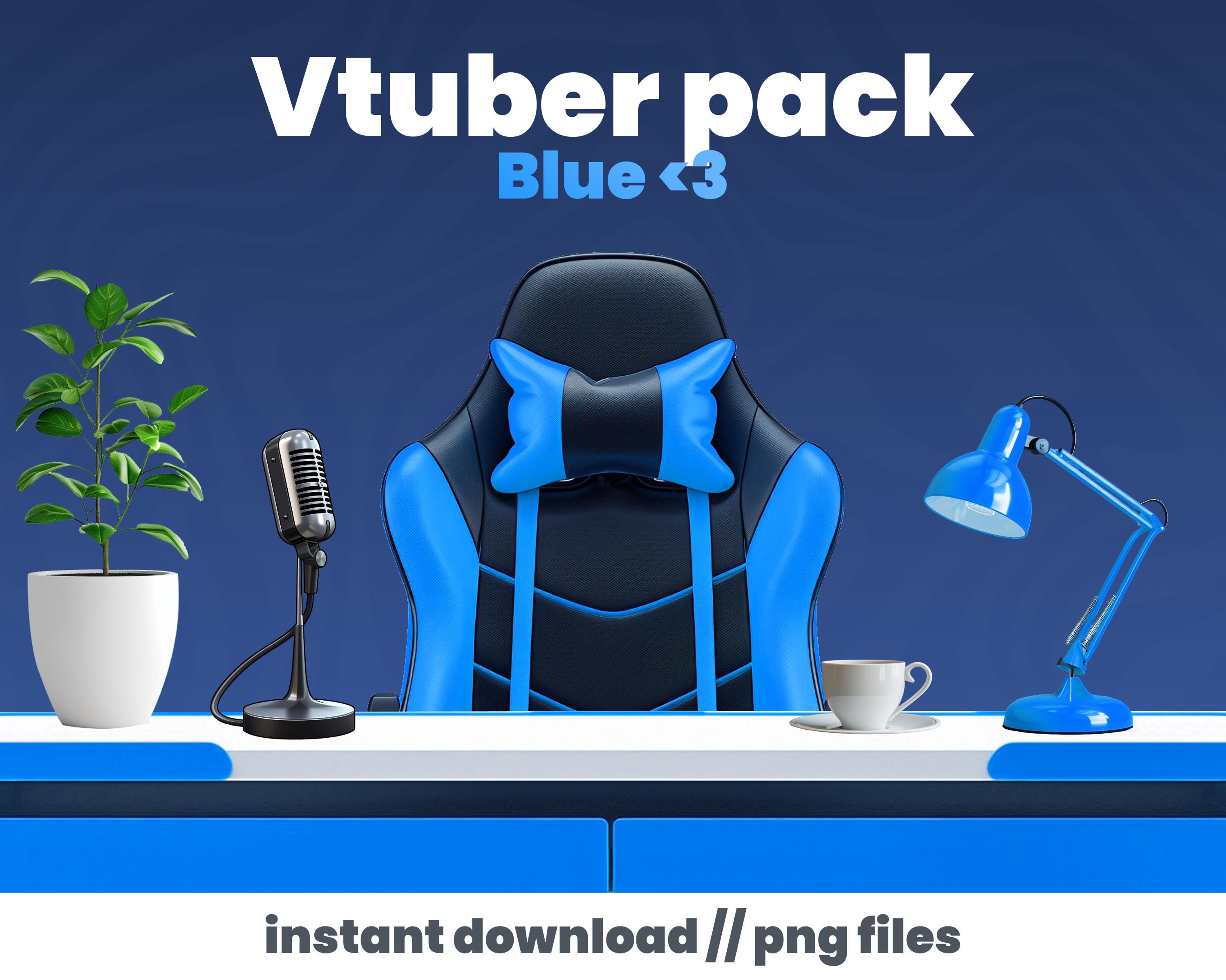 VTUBER KIT - Blue Gaming Room - Chairs, Desk, Mics and More! Stream ...